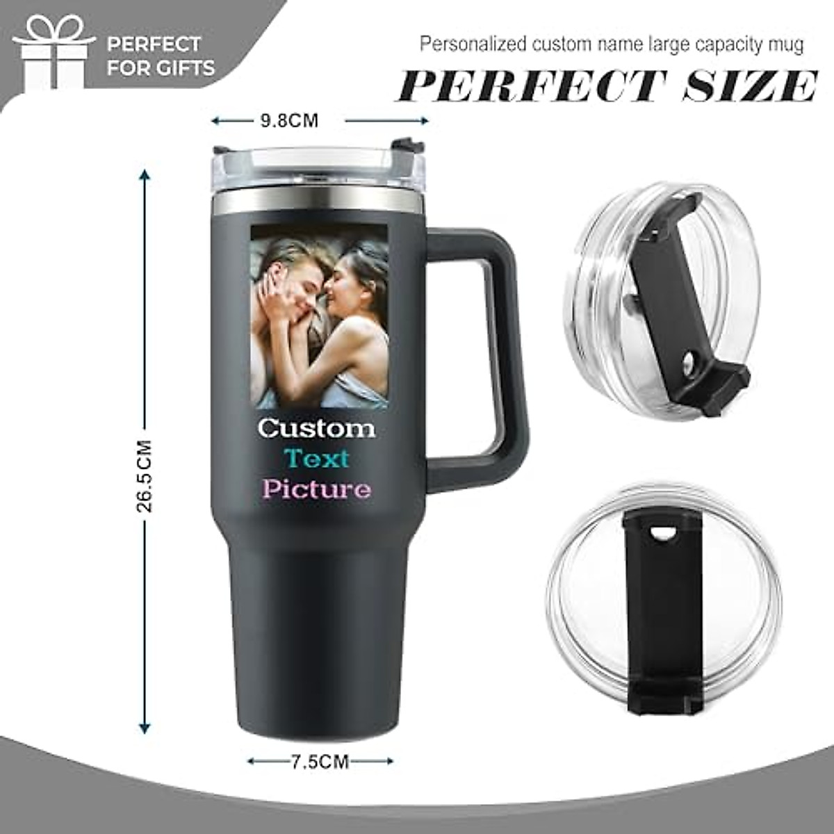 Personalized 40oz Tumbler with Handle Custom Tumbler Cup Colorful Sublimation Tumbler with Lid Straw Customized Stainless Steel Insulated Cup for Women Men Wife Husband Valentines Christmas Day Gifts