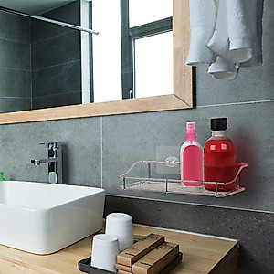 Toxz Stainless Steel Storage Rack Kitchen Bathroom Shelf Storage Wall Shelf Organizer with Adhesives,3 Removable Hooks,35×12.5×6cm(Ship from US!)