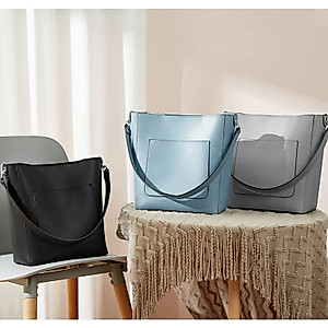 BROMEN Hobo Bags for Women Leather Handbags Designer Shoulder Bucket Crossbody Purse Blue