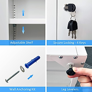 iJINGUR Metal Storage Cabinet with Locking Doors and 2 Adjustable Shelves, Small Lockable Steel Storage Cabinets for Garage Home Office Basement Pantry Classroom and Workshop (White)