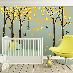 264 X 180cm Large Jungle Tree Wall Decals Cartoon Big Family Forest Tree Wall Stickers DIY Removable Green Leaves Fly Birds Wall Murals Decor for Kid Bedroom Nursery Living Room Office Home Decoration