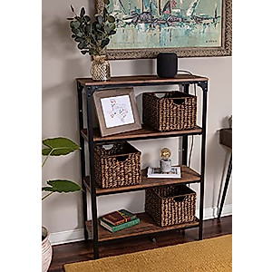 BIRDROCK HOME Storage Shelf Baskets with Handles - Set of 3 - Abaca Seagrass Wicker Basket - Pantry Bathroom Shelves Organization - Natural Under Shelf Basket - Handwoven (Brown Wash)