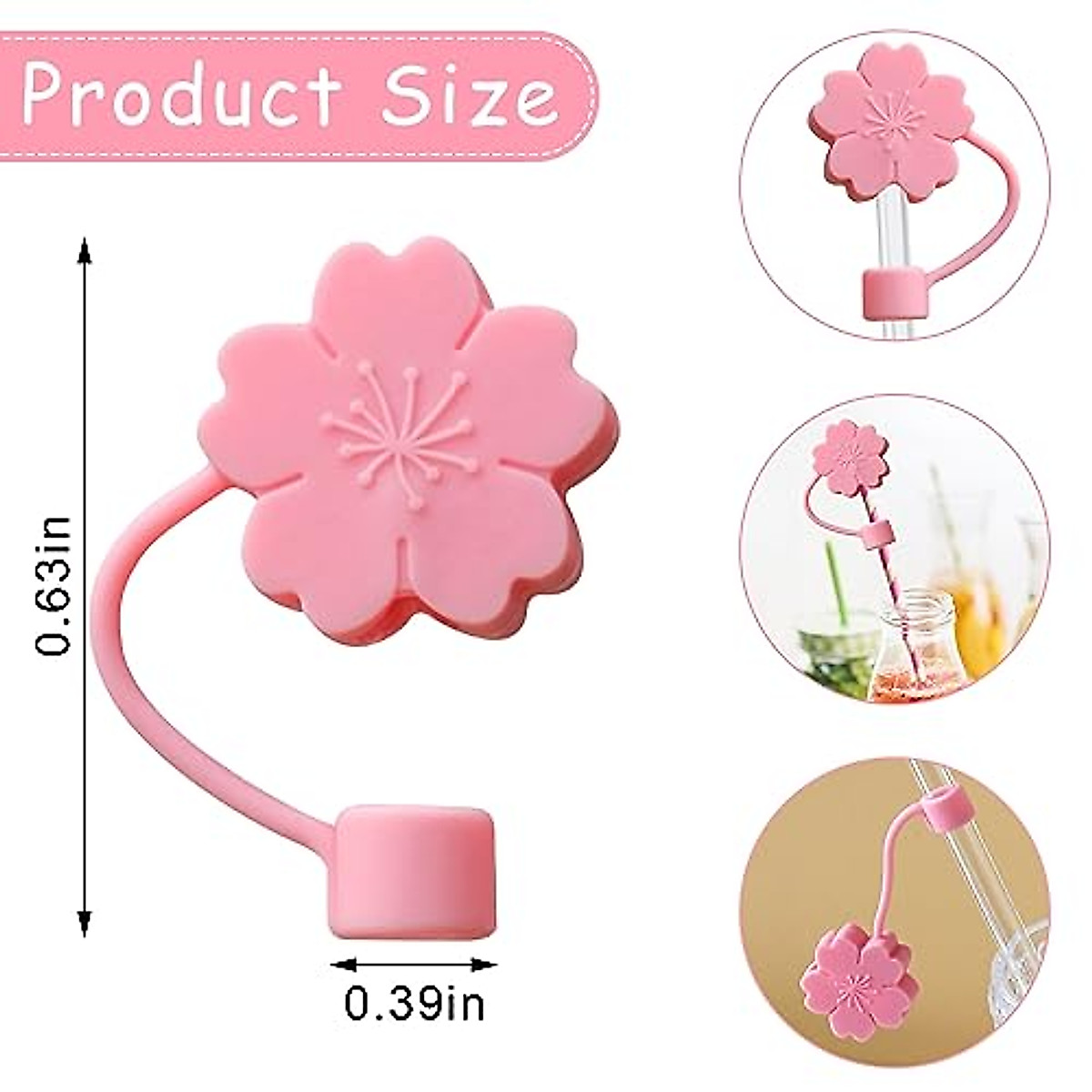 20 Pieces Straw Cover Cap Reusable Silicone Straw Toppers Drinking Straw Tips Lids for 8-10 mm Cute Straws Plugs (Not include Straw) Style1