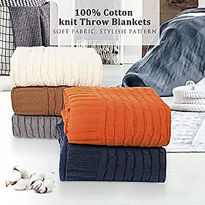 Alysheer 100% Cotton Cable Knit Throw Blanket 57 x 63 in, All Weather Chic Sweater Knitted Textured Soft Warm Lightweight Decorative Sofa Throws for Couch Bed Outdoor Chair(Coffee Light Brown)