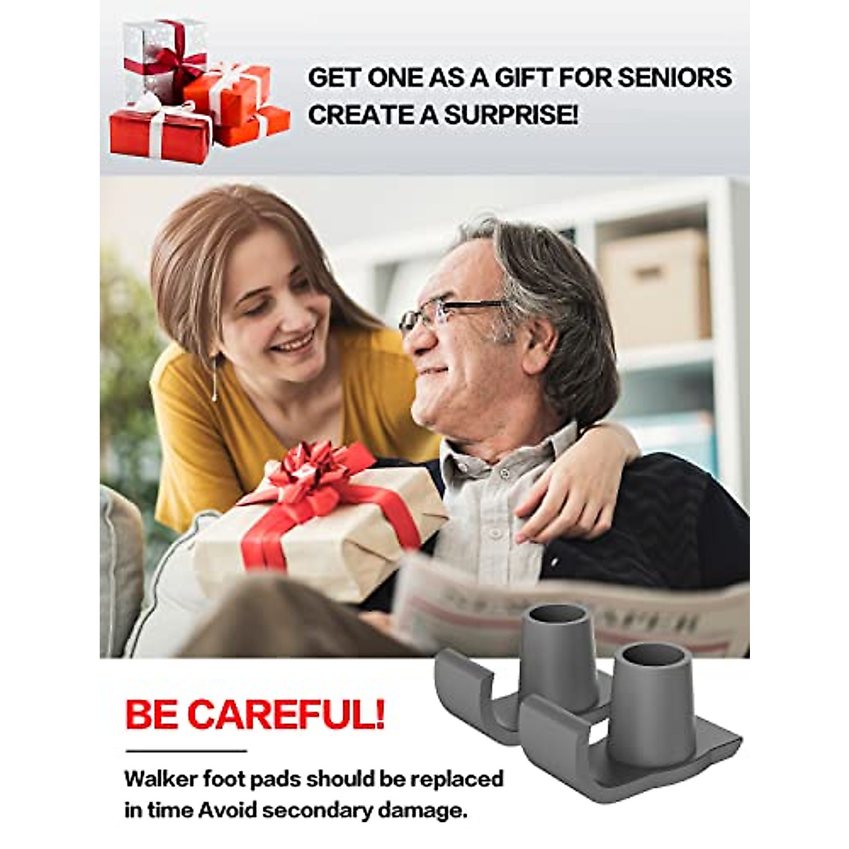 Agrish 4-Pack Walker Glide Skis - Durable and Smooth Rolling Mobility Aid Accessory for 1 1/8 Inch Tubes - Universal Fit Walker Feet Replacement, 4 Counts