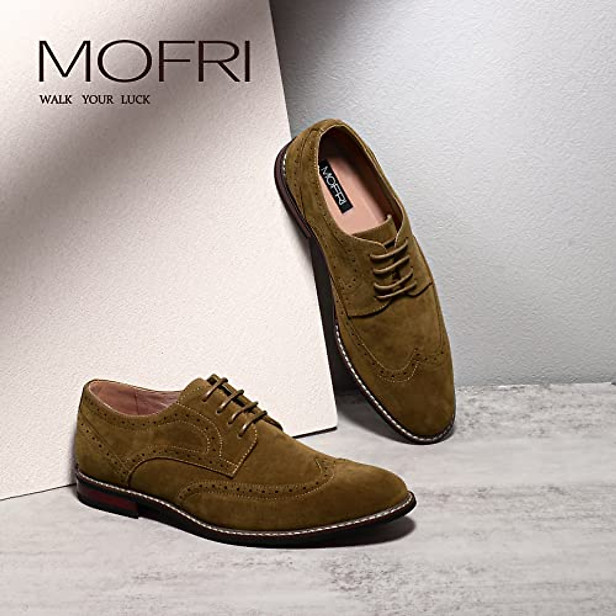 Mofri Men's Oxford Shoes Wingtip Dress Shoes Lace Up Shoes(Brown Suede,10)