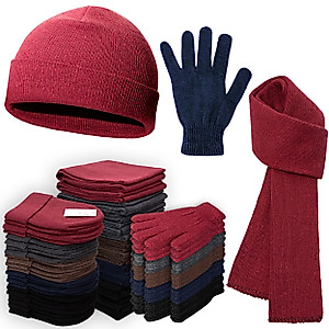 Moda West 72-Pack Gloves, Scarves, and Beanies - Wholesale Unisex Winter Accessories - Bulk 24 Glove Pairs, 24 Scarves, 24 Beanies