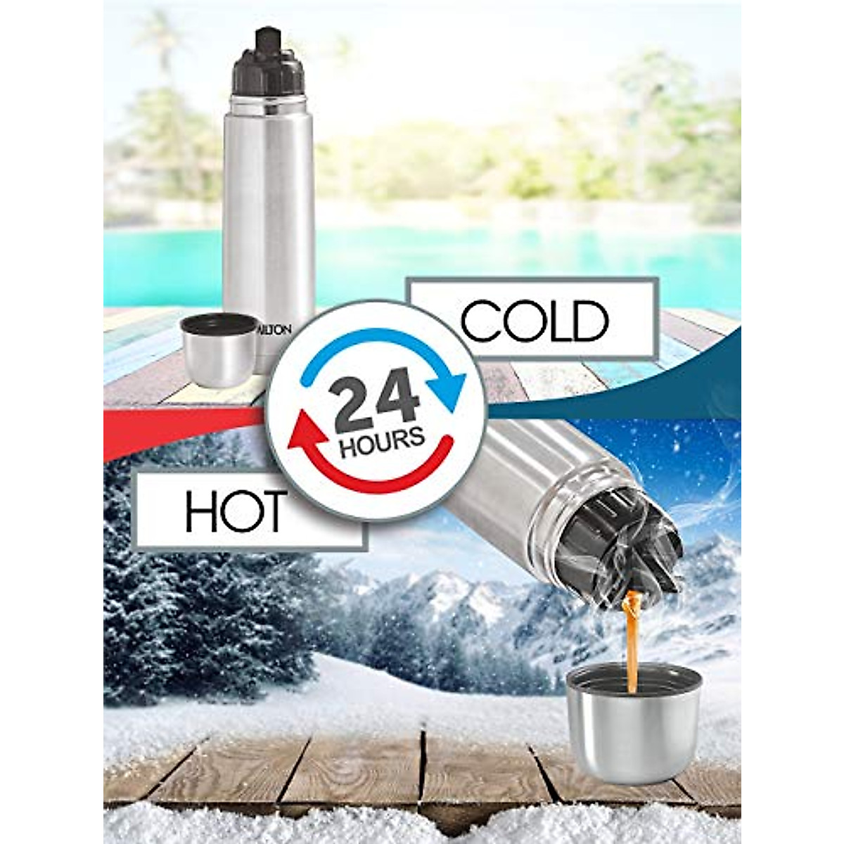 Milton Thermosteel Flip Lid Flask 500, Double Walled Vacuum Insulated 500 ml | 17 oz | 24 Hours Hot and Cold Water Bottle with Cover, 18/8 Stainless Steel, BPA Free, Food Grade, Leak-Proof | Silver