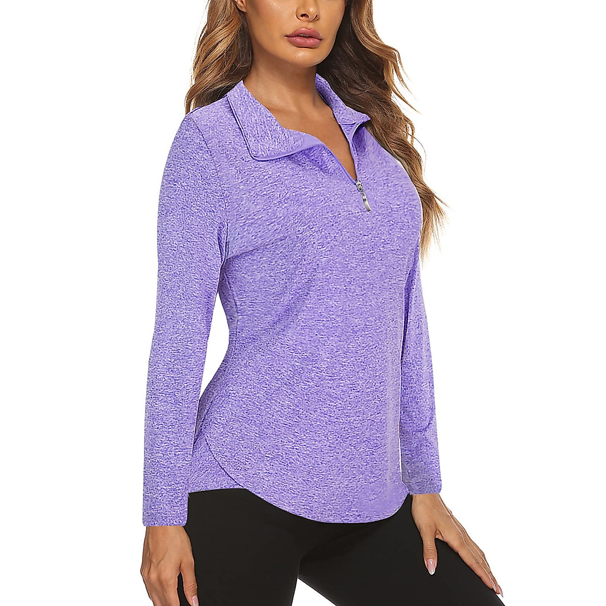 Koscacy V Neck Top Women, Golf Tennis Shirt Breathable Zipper Running Workout Outdoor Tops Yoga Biking Daily Casual Wear Aline Soft Shirts Purple XX-Large