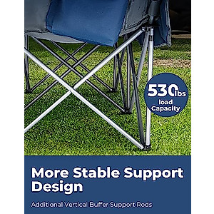 DEERFAMY Foldable Camping Loveseat with Cooler Bag and Cup& Wine Glass Holder,Portable Double Camping Chair for Adults with Padded Seats & Armrests, Heavy Duty Outdoor Loveseat Supports up to 530lbs