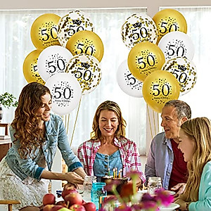 50th Latex Birthday Balloons, 15Pcs White Gold Happy 50th Birthday Balloons, White Gold 50th Birthday Party Decorations Balloons for Men Women 50th Birthday, Anniversary Decor
