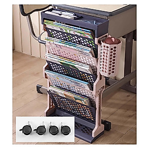 Atkits Rolling Book Shelf Organizer 6 Tier Movable Bookshelf Cart Magazine Rack Book Carts with Wheels for Bedroom Living Room Home School,Purple