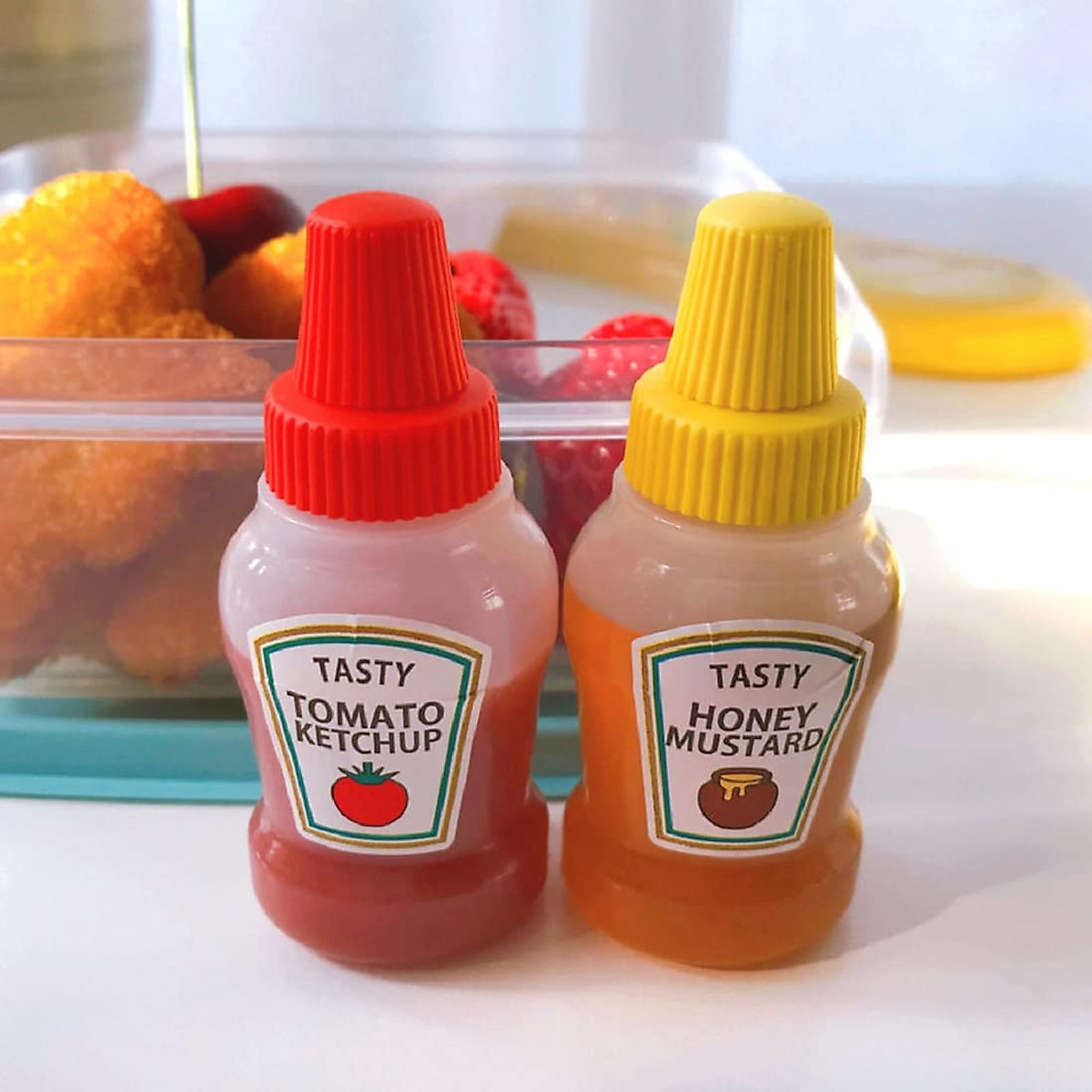 4 Pcs Mini Ketchup Bottles, 25ml Condiment Squeeze Bottle with Sturdy Screw Cap, Plastic Portable Sauce Container for Bento Box Accessories, Mini Condiment Squeeze Bottles for Sauces, Salad Dressing
