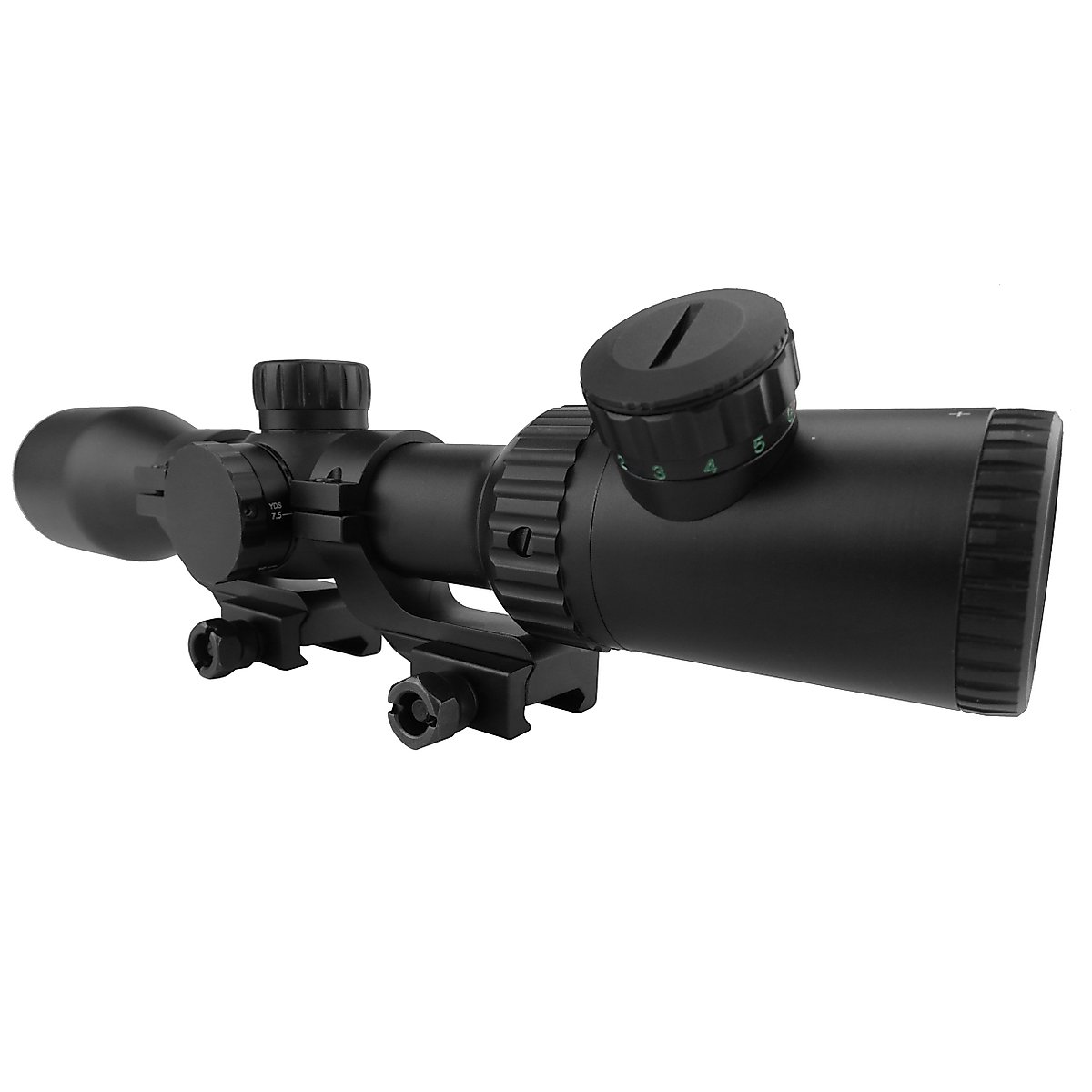 Monstrum 3-12x42 AO Rifle Scope with Illuminated Mil-Dot Reticle and Offset Reversible Scope Rings | Black