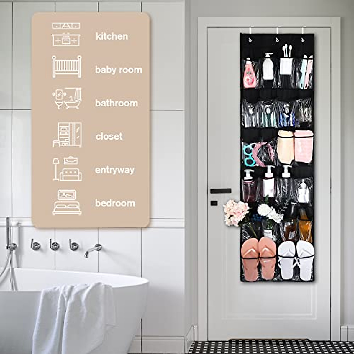 4 Pieces Over The Door Shoe Organizers 24 Clear Pockets Hanging Shoe Organizer Shoe Rack Black Shoe Hanger Organizer with Hooks Shoe Holder for Closet Bedroom Shoe Holder for Shoes Socks Storage