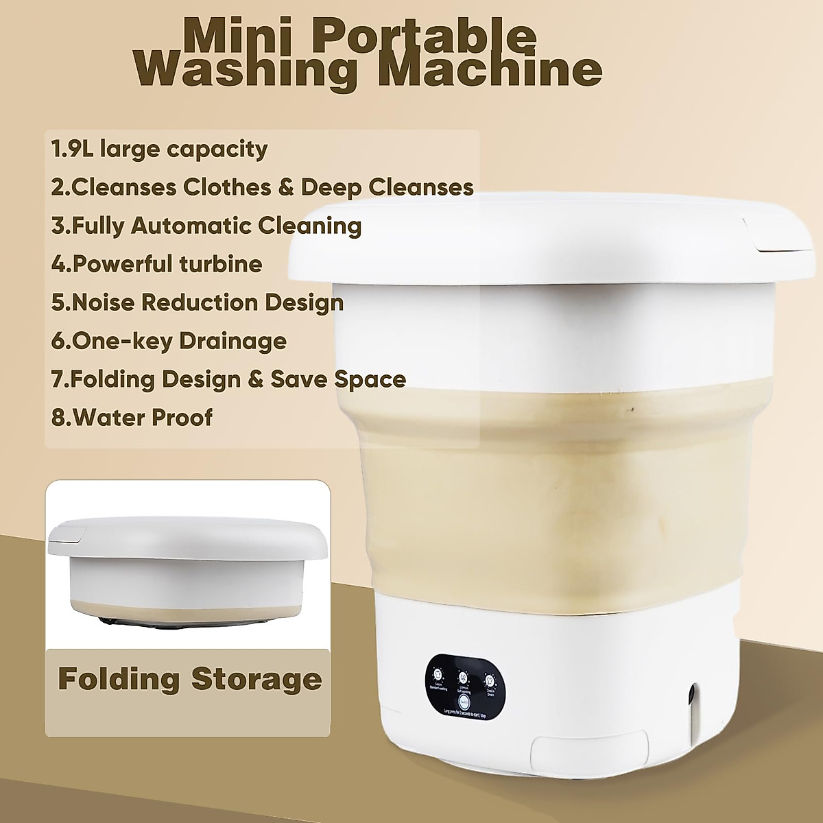 Small Portable Washing Machine, Mini Washer, 9L Upgraded Large Capacity Foldable Washer, Deep Cleaning of Underwear, Baby Clothes And Other Small Clothes.Suitable for Apartments, Dormitories, Hotel