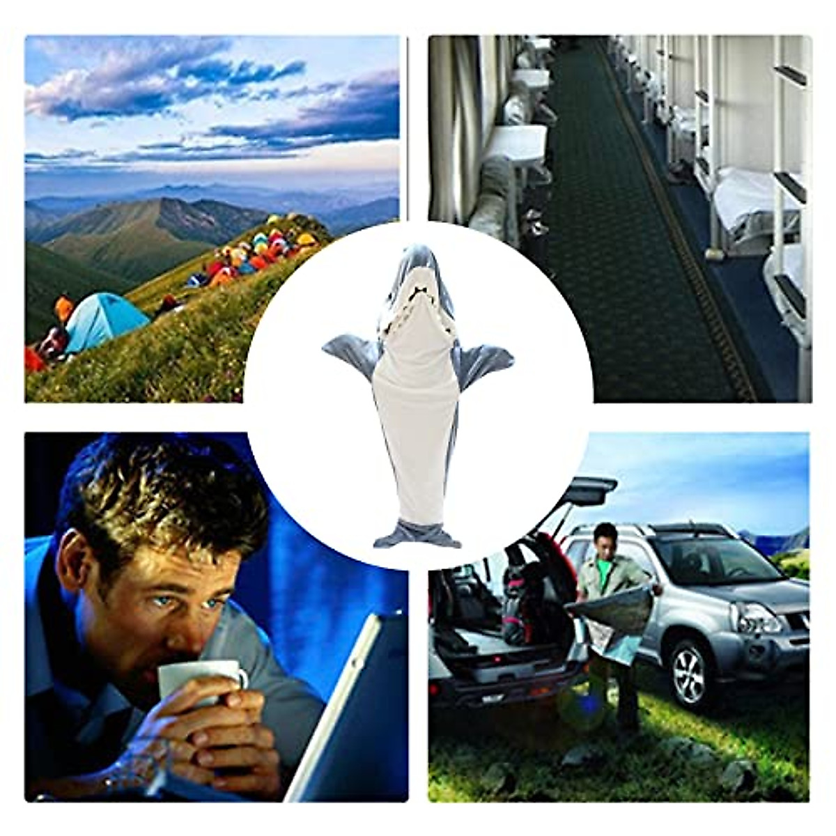 Shark Blanket Super Soft Cozy Flannel Hoodie Shark Sleeping Bag Shark Tail Wearable Fleece Throw Blanket (L)