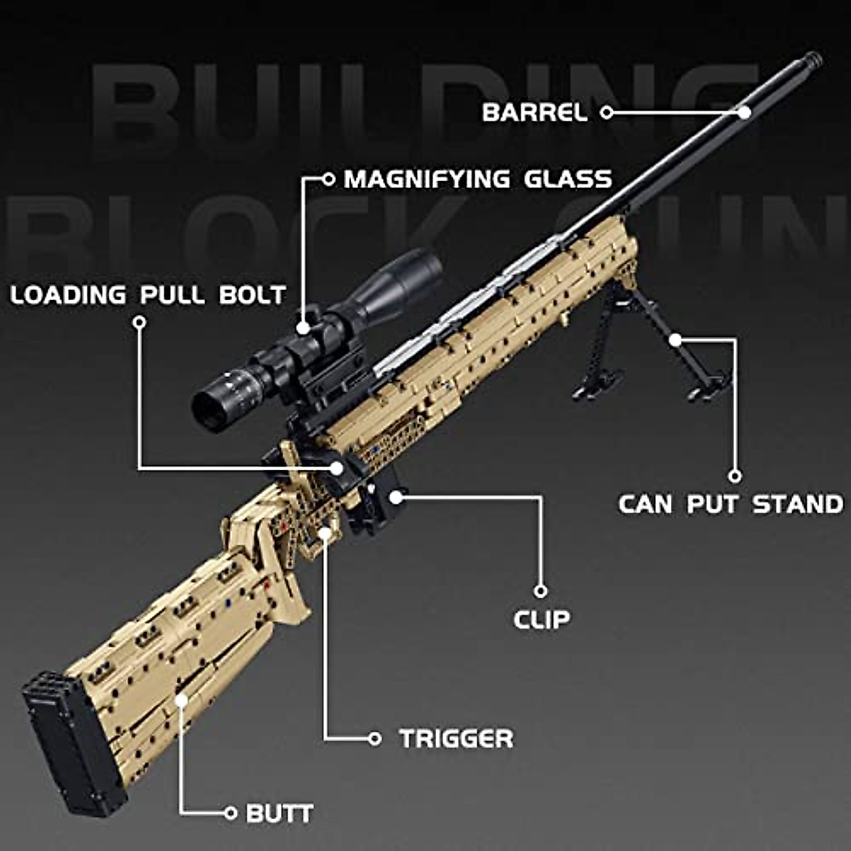 CASEIER 1086 Pieces Model Gun Building Blocks Set - 1:1 M24 Building Bricks Collection - Shootable and Gift for Christmas Collectible Surprises