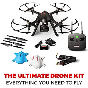 Force1 F100GP Drone with Camera for Adults or Teens- GoPro Compatible RC Drone with 1080p HD Video Camera Long Range Brushless Quadcopter with Remote Control, 2 Drone Batteries, 3 Drone Shells