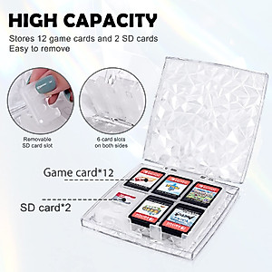 DLseego Clear Crystal Game Card Case For Regular Switch / Lite / OLED, 11 Slots Game Cards Holder 2 SD Card Slots, Sparkle Portable Game Card Storage Cartridge Box with 2PCS Diamond Thumb Grips