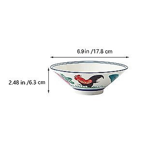 Kichvoe 7Inch Japanese Porcelain Bowl Ceramic Ramen Bowl Retro Rooster Pattern Serving Bowl For Salad Soup Rice