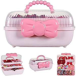 m0p6uh6k Cute Girls Hair Accessories Storage Box, Plastic Hair Ties Holder Hair Clips Container Headbands Organizer Gift for Baby Girls Multipurpose Organizer (Pink)