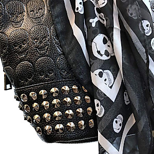 Womens Skull Print Hobo Tote Leather Shoulder Bag Punk Handbag and purses 2 sets (Big-Black-2-piece set)