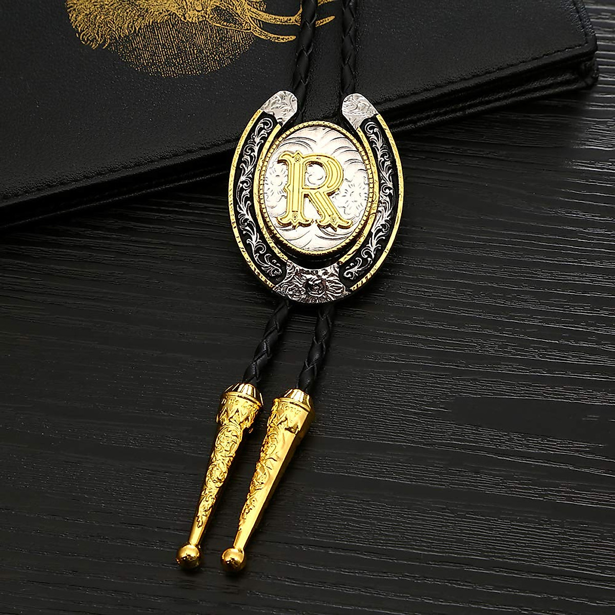 HUABOLA CALYN Bolo Tie for Men- Golden Initial Letter ABCDMJR to Z Western Cowboy Bolo Tie for Women (R)