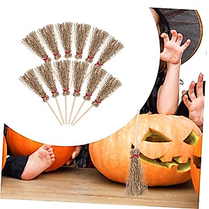 12pcs Childrens Children’s Witch Hat and Broom Broom Witch Broom Halloween Ornaments Halloween Hanging Embellishment Brooms Broom for Witches Hanging Wooden ORFOFE