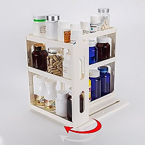Dutiplus Medicine Organizer 2 Three-Decker Shelves Cabinet Storage Rack Organizer for Holding Vitamins, Supplements Cosmetics 10.82”H x 5.82”W x 10.43”D (Creamy White)
