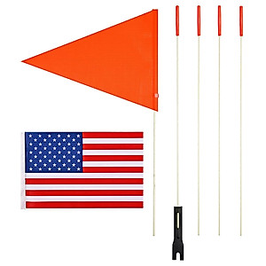 Upgraded Bike Flags with Pole 6 Feet High Visibility Orange Flags with Heavy Duty Fiberglass Flag Pole, Orange Flag and American Flag