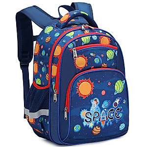 Moonmo School Backpack Kids Bookbag Elementary Preschool Kindergarten Supplies for Boys,16 inch boys school backpack with compartments for 5+ (Blue Space)