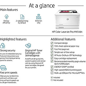 HP Color Laserjet Pro M454dn Printer (W1Y44A) (Renewed)