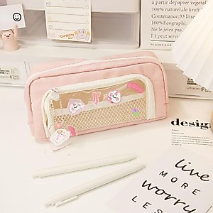 Kawaii Pencil Case Cute Pencil Case Aesthetic Cute Pencil Pouch Cute Stationary Kawaii School Supplies for Teen Girls (Pink)…