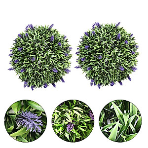 DOITOOL 2pcs Artificial Topiary Lavender Ball Fake Plant Topiary Ball Lavender Decorative Hanging Balls Round Ornaments Balls for Courtyard Garden Gate Balcony Wedding and Home Decoration 20cm