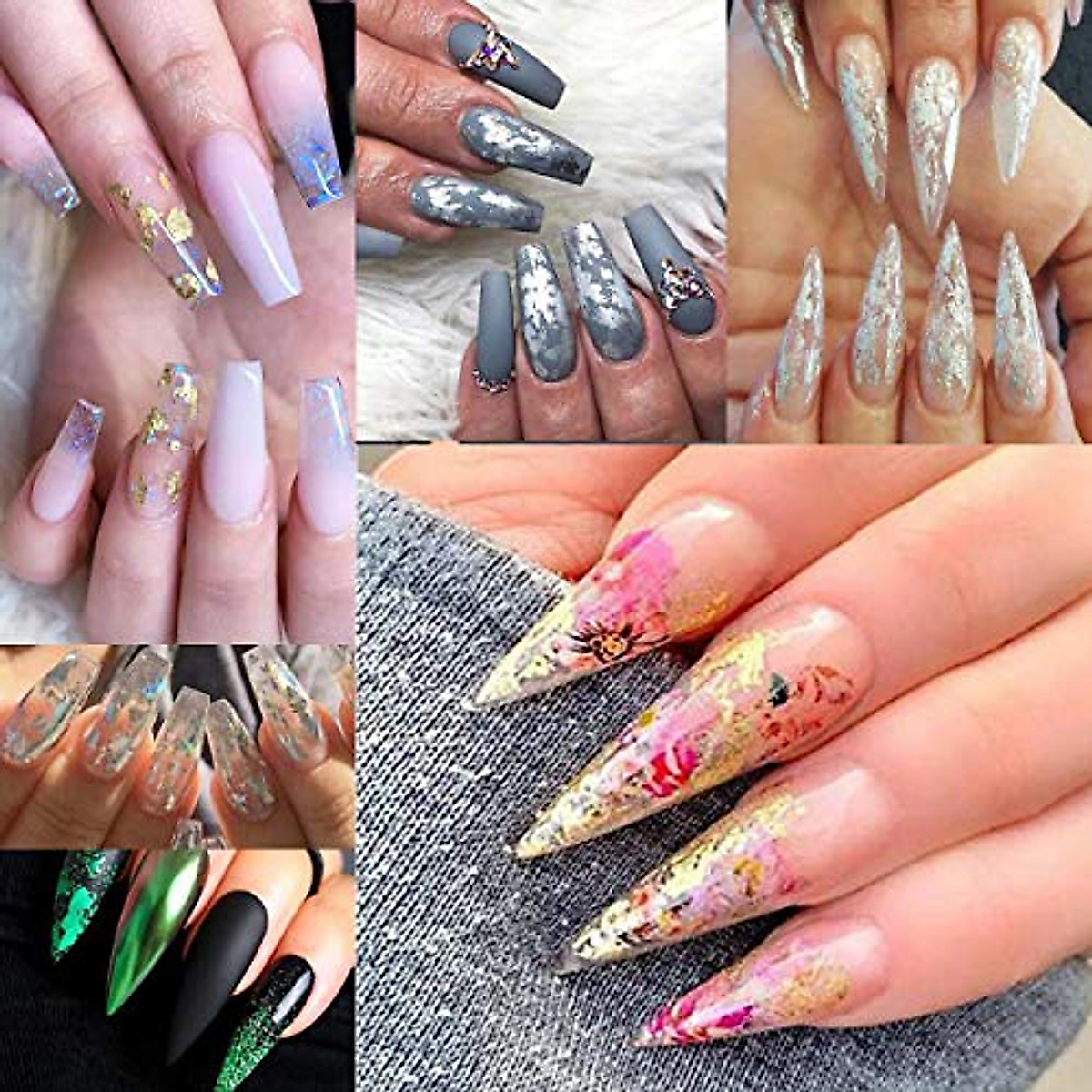 LuckForever 4 Boxes Gold Silver Nail Foil Flakes Mixed Color Aluminum Foil Leaf Paper Supplies Accessories for Art Crafts, Resin, Gilding, Painting, Nail Art DIY