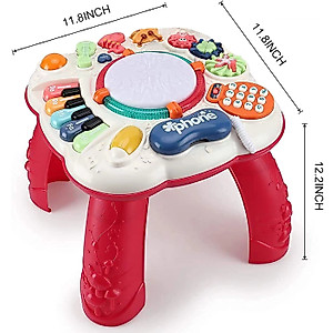 Dahuniu Baby Toys 6 to 12 Months, Learning Musical Table, Activity Table for 1 2 3 Years Old, 11.8 x 11.8 x 12.2 inches (Red)
