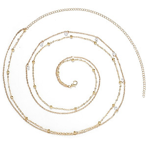 ELABEST Layered Beaded Waist Chain Beads Belly Chain Crystal Stomach Chain Rhinestone Body Jewelry Accessories for Women and Girls (silver)