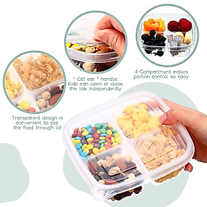 Domensi 100 Pcs 4 Compartment Food Containers Clear Plastic Bento Boxes Snack Meal Box Containers with Lids Divided Food Storage Containers for Adults School Work Travel, 5.7 x 5.7 x 1.8 Inch