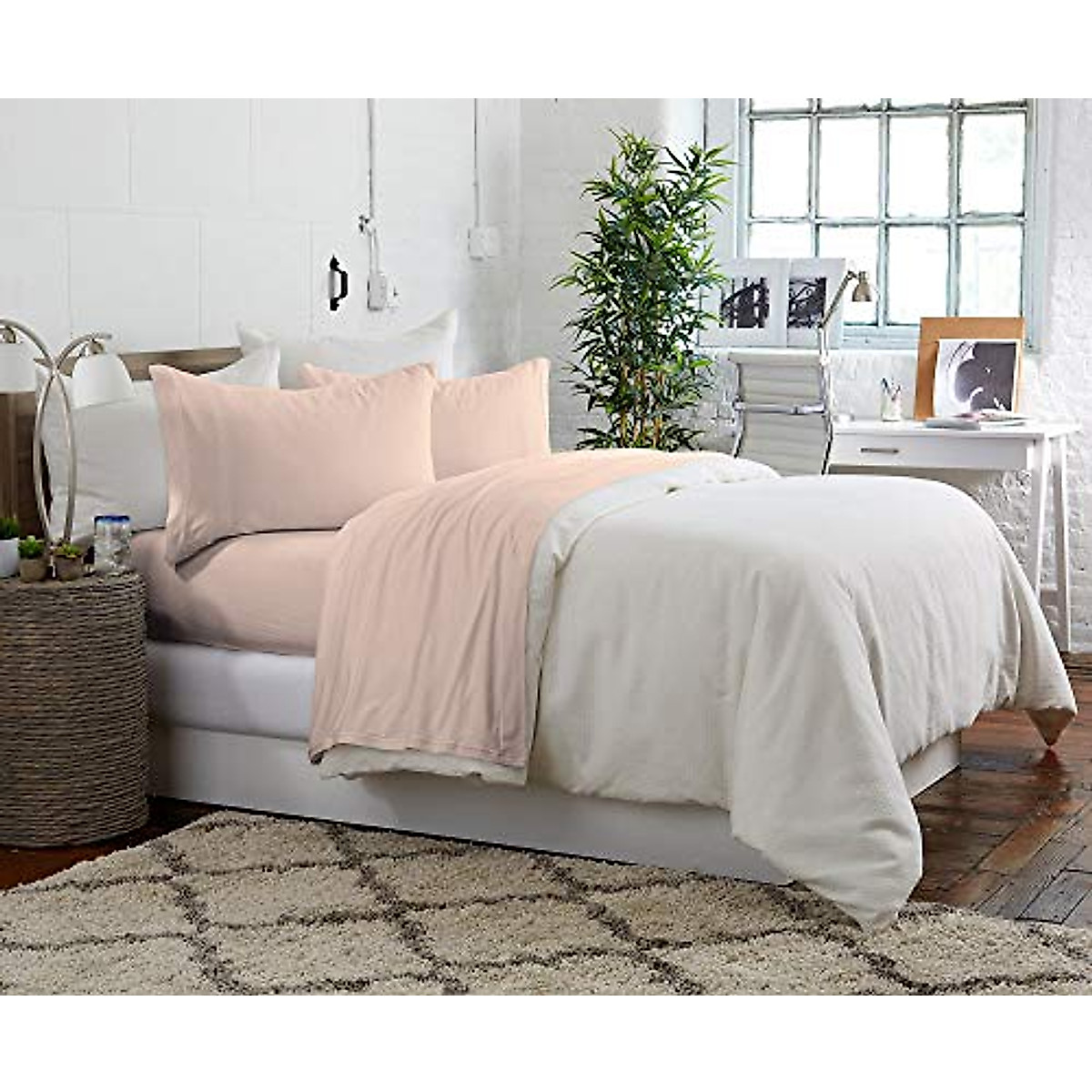 Brooklyn Flat Jersey Knit Sheet Set, King, Peach Blush