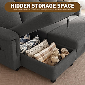 YESHOMY L-Shaped Sofa Bed Convertible Sectional,Pull Out Couches,3 Comfortable Seats with Storage Space,for Living Room,Cotton Grey