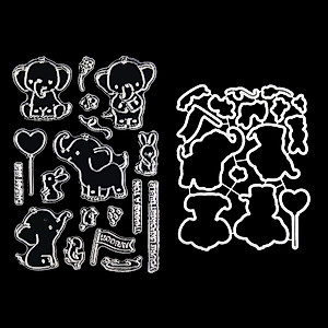 Stamp and Cutting Dies Set for DIY Craft Scrapbooking Card Making Friends Greetings Elephant Rabbit