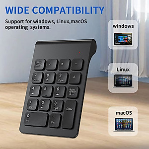 cimetech Wireless Number Pad, 2.4G Numeric Keypad Numpad with USB Receiver, 18 Keys Portable Mini Keyboard for Laptop Notebook, Desktop, Surface Pro, PC - Black