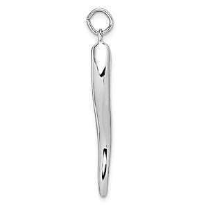 14k White Gold Solid 3-Dimensional Large Cornicello Italian Horn Protection Charm Pendant - 40mm x 5mm