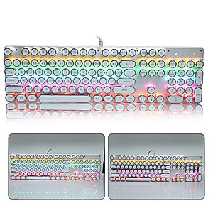 Byged Gaming Keyboard, Bluetooth Wired RGB Backlit Computer Mechanical Keyboard with Retro Keycap, USB Plug-and-Play, for Pc, Laptop and Computer for Gamer Typewriter