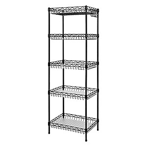 Guangfoshun Storage Shelves, 5-Tier Wire Shelving Unit with Baskets Storage Rack Corner Shelf Shelving Adjustable Storage Shelf, 11.8" D x 15.7" W x 63" H, Black