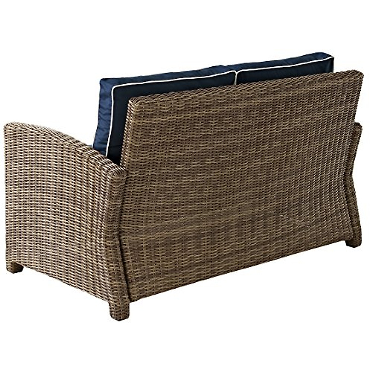 Crosley Furniture KO70022WB-NV Bradenton Outdoor Wicker Loveseat, Brown with Navy Cushions