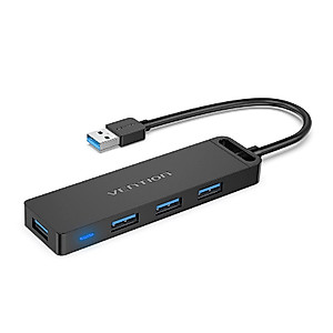 VENTION USB Hub - Multi USB Port Splitter Ultra-Slim Multiport USB 3.0 Hub Adapter Fast Data Transfer for Laptop, MacBook, Printer, PS4, PC, Flash Drive, Mobile HDD (0.5FT/0.15M)