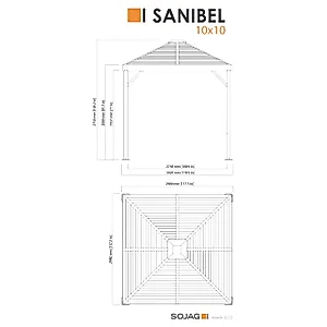 Sojag 10' x 10' Sanibel Hardtop Gazebo Outdoor Weather-Resistant Aluminum Frame Sun Shelter