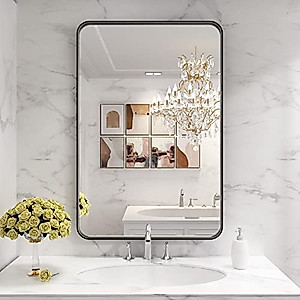 LOAAO Black Metal Framed Bathroom Mirror for Wall, 24X36 Inch Rounded Rectangle Mirror, Matte Black Bathroom Vanity Mirror Farmhouse, Anti-Rust, Tempered Glass, Hangs Horizontally or Vertically
